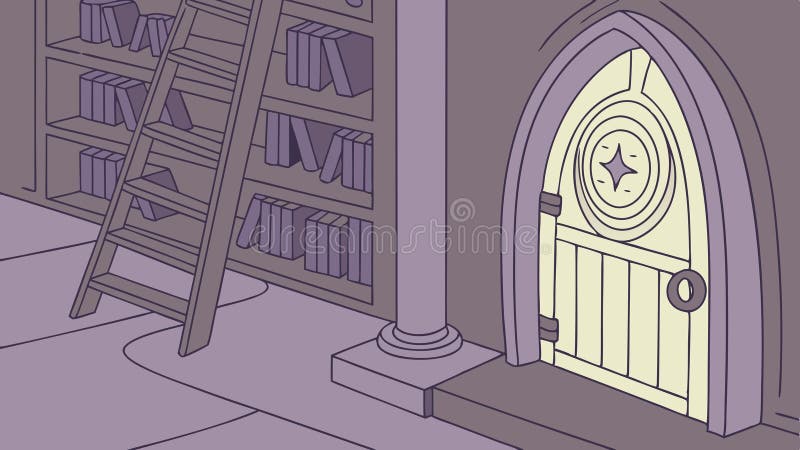 Architectural Interior Library with Stairs and Door, Vector Design ...