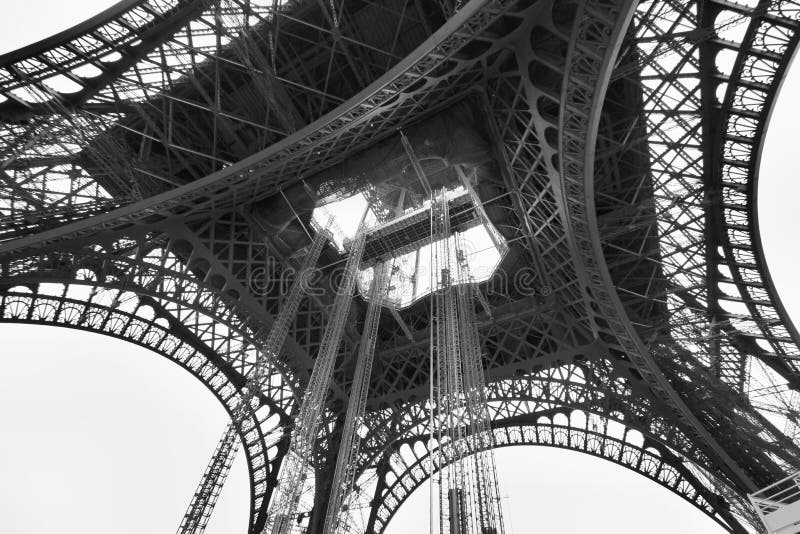Bottom View of Eiffel Tower with Monochrome Stock Photo - Image of ...