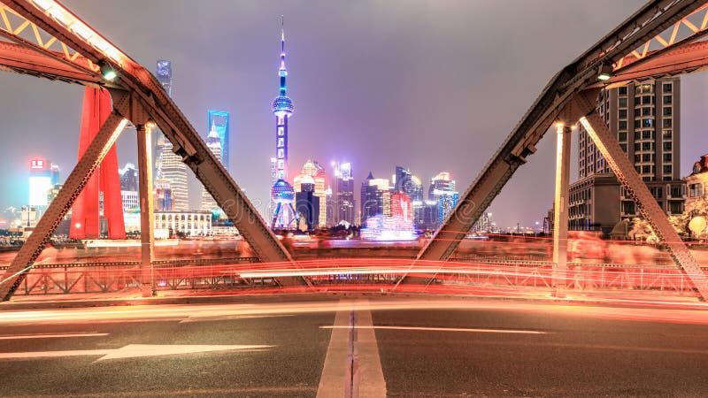 Architectural Landscape and Colorful Lights in Shanghai Stock Image ...