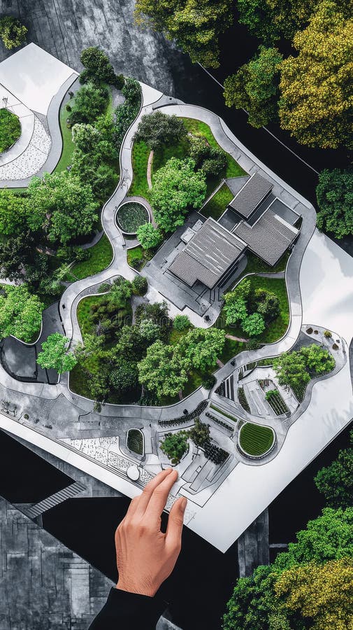 Architectural Landscape Design Featuring Building and Greenery Stock ...