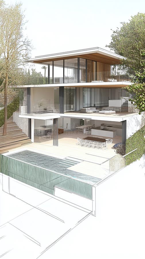 Architectural Layout of a Contemporary Home with Split-level Designs ...