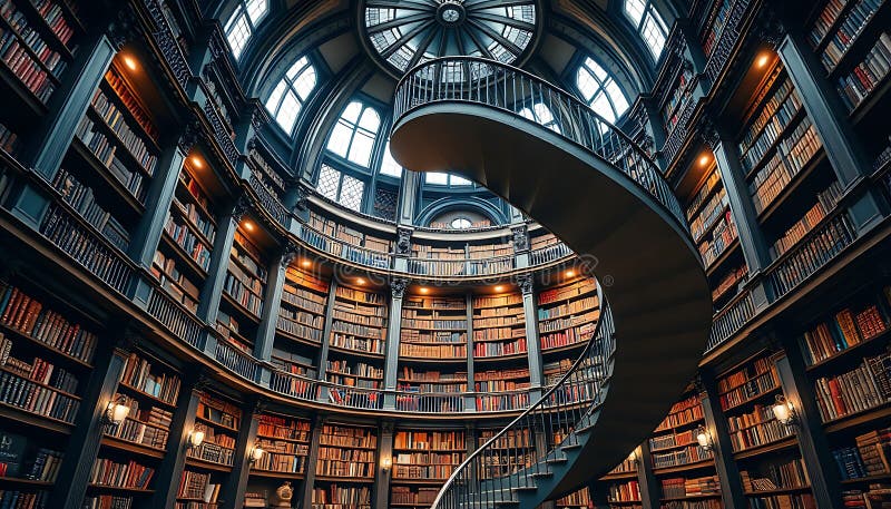 Spiral Staircase in a Library, Architectural Feature and Book Shelves ...