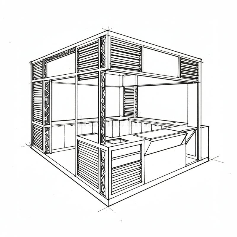 Architectural Line Drawing of a Modern Kiosk with a Minimalist Design ...