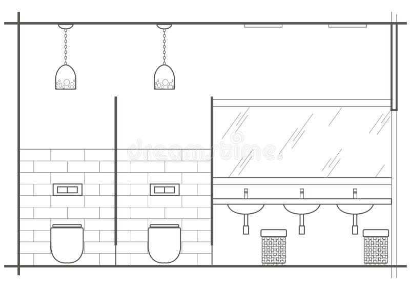 Architectural Linear Sketch WC Interior Front View Stock Vector ...