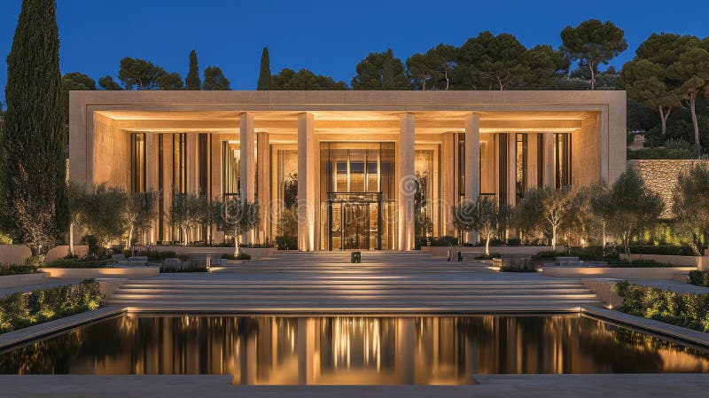Architectural Majesty a Modern Temple Illuminated at Twilight Serene ...
