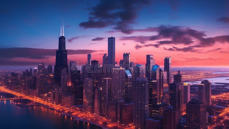 Architectural Marvel: Chicago Skyline Stock Illustration - Illustration ...