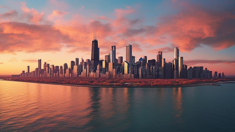 Architectural Marvel: Chicago Skyline Stock Illustration - Illustration ...