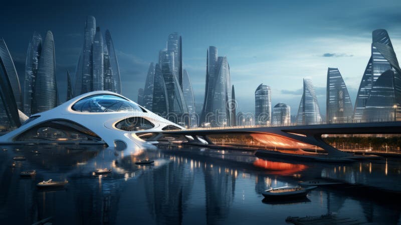 Architectural Marvel in a Futuristic City Stock Illustration ...