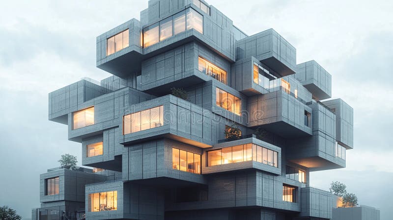 Architectural Marvel: a Futuristic Modular Building at Dusk Stock ...