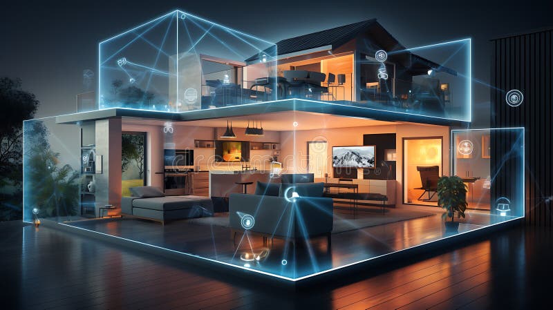 Architectural Marvel of a Smart Home Illuminated at Dusk with ...