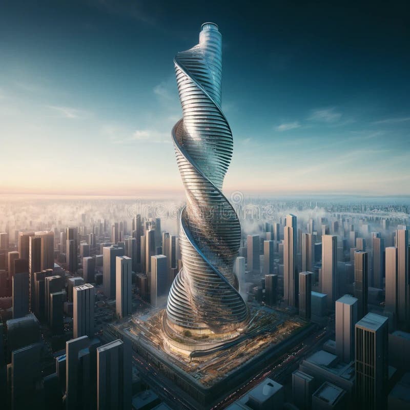 Architectural Marvel: Twisted Skyscraper in Modern Metropolis Stock ...