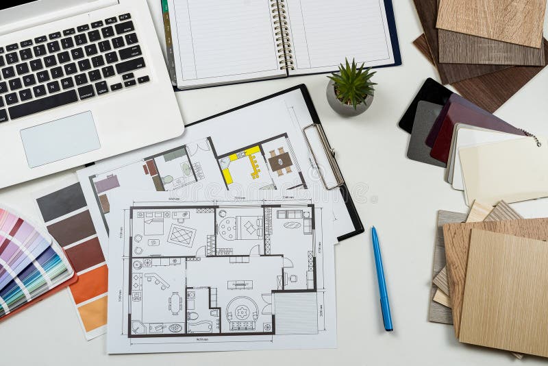 Architectural Materials Blueprints Laptop Tools and Color Sampler for ...