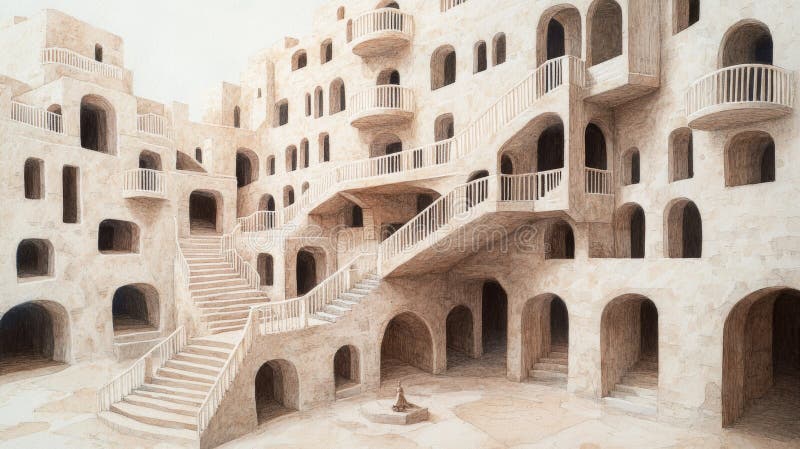 Architectural Maze: Exploring a Complex of Curved Arches and Staircases ...