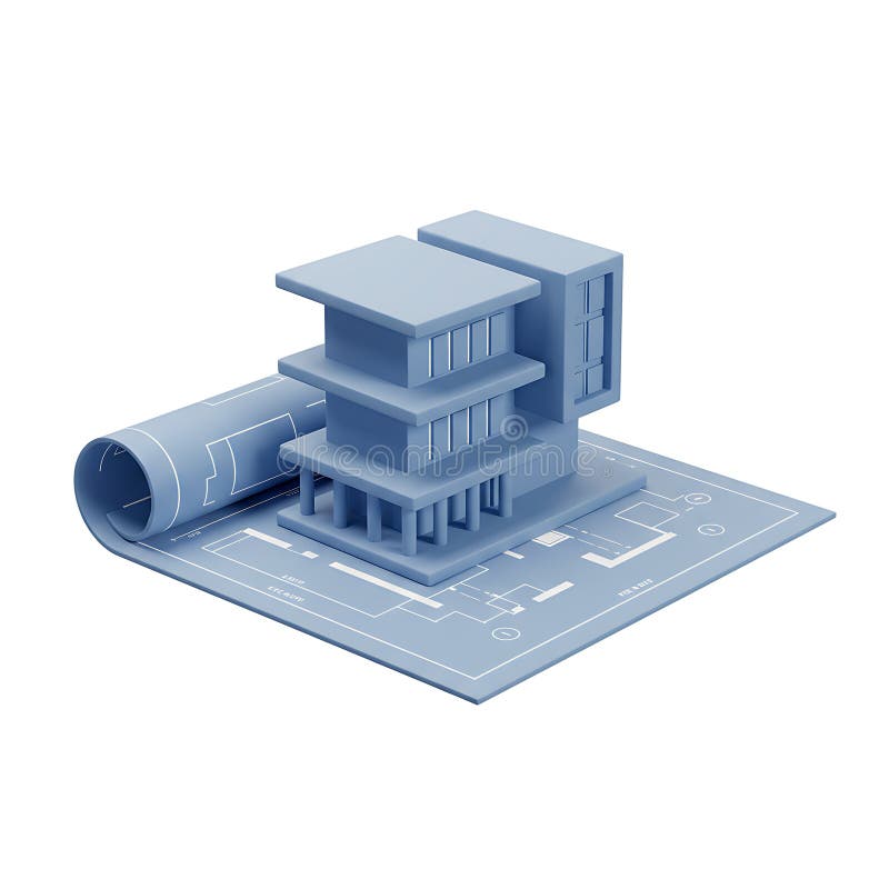 Architectural Model and Blueprint: a 3D Rendering of a Modern Building ...