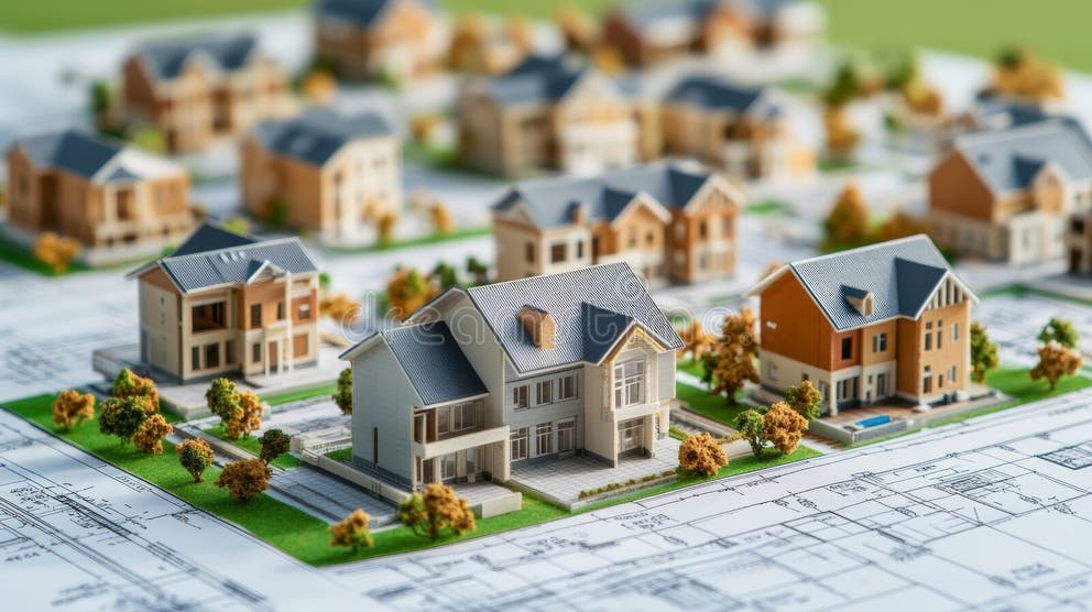 Architectural Model on Blueprint Visualizing Residential Complex Design ...