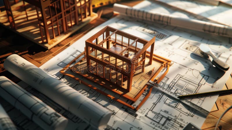 The Architectural Model and Blueprints. AI Generated Stock Photo ...