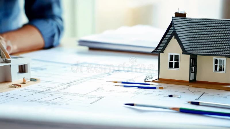 Architectural Model and Blueprints Showcase Design Planning for a New ...