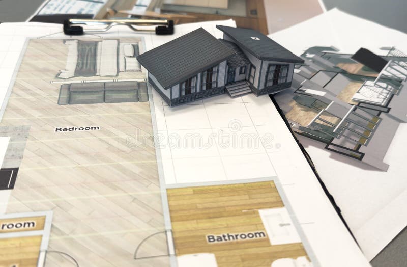 Architectural Model on Desk , Drawing Technical Tools and Blueprints ...