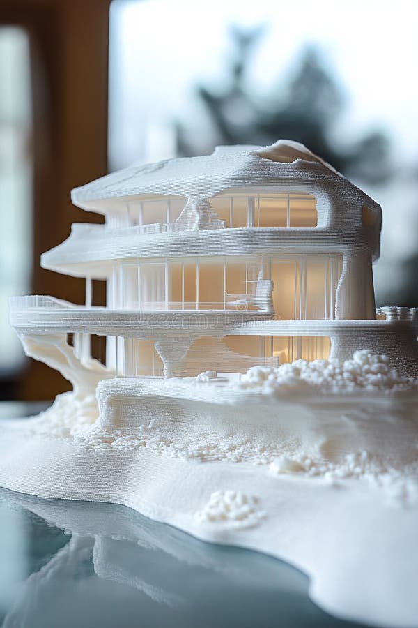 Architectural Model of a Futuristic House Being 3D Printed with ...
