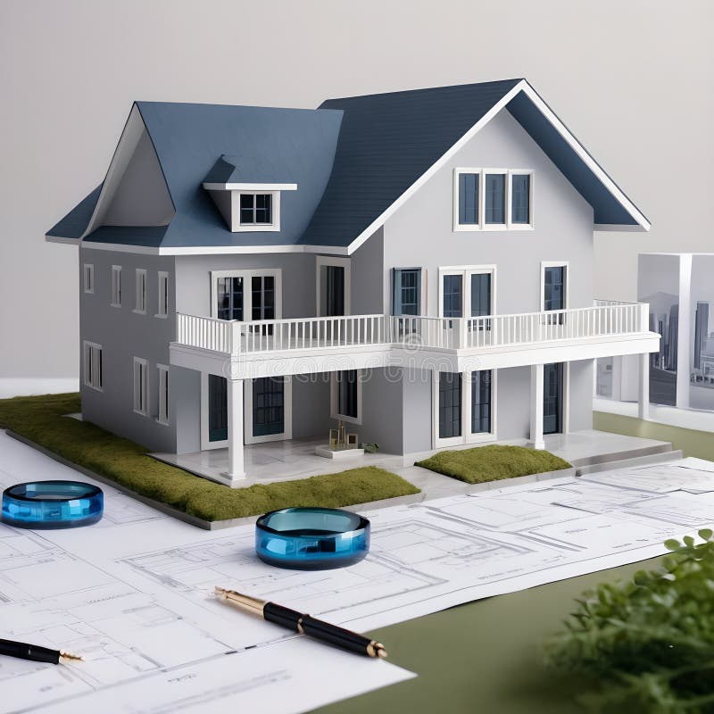 Architectural Model Home Design and Plans. Stock Illustration ...
