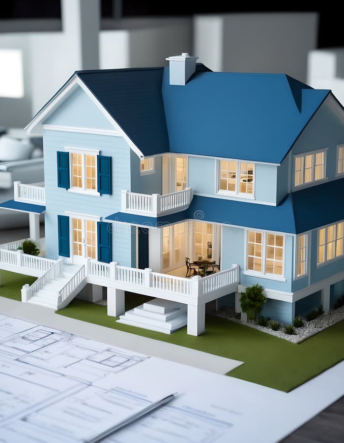 Architectural Model House with Blueprint. Stock Illustration ...