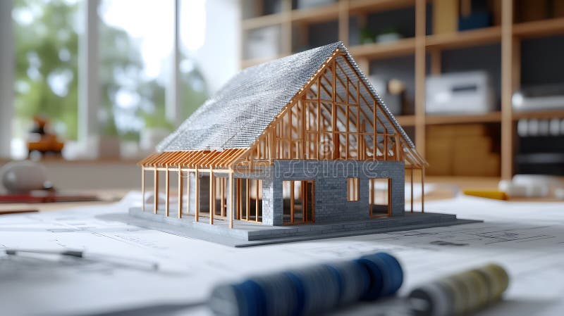 Architectural Model of a House W Solar Panels Under Construction on ...