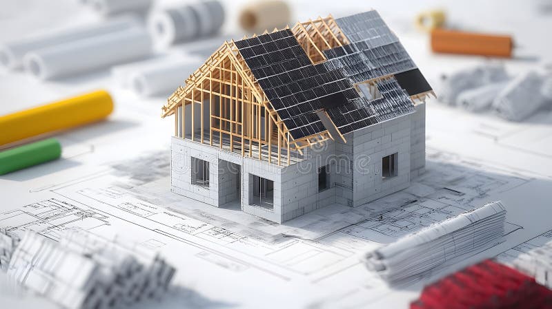 Architectural Model of a House Solar Panels Under Construction on ...