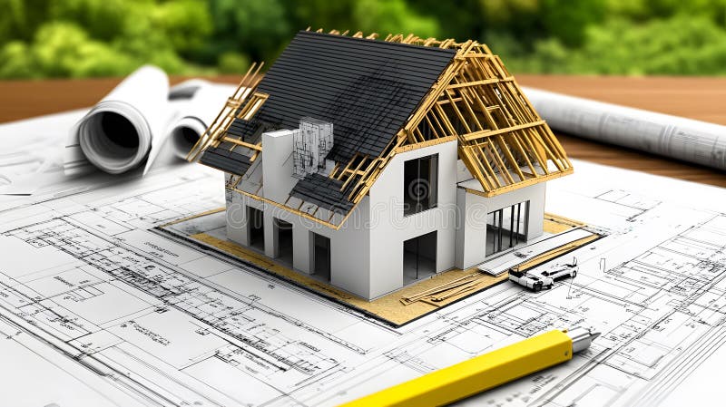 Architectural Model of a House Solar Panels Under Construction on ...