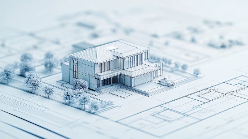 Architectural Model of Houses on Blueprint Draw - Professional Urban ...