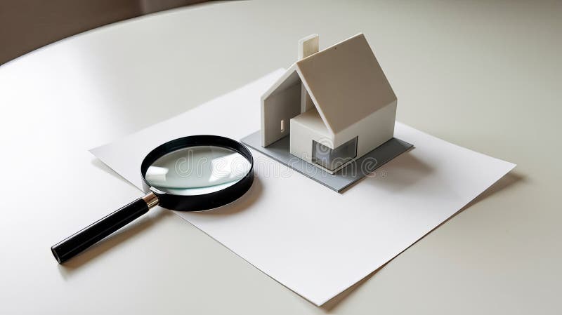 Architectural Model with Magnifying Glass on Table Stock Illustration ...