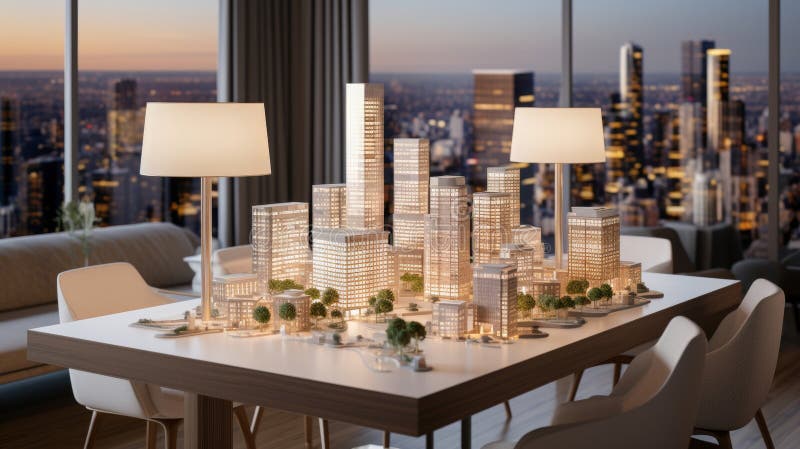 Architectural Model of Modern Building Complex on Office Table in ...