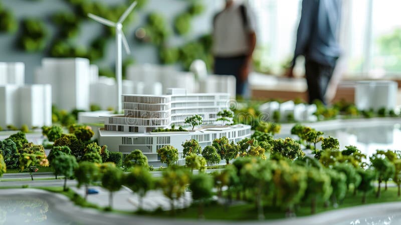 Architectural Model of a Modern Building with Surrounding Greenery and ...