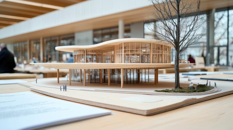 Architectural Model of Modern Building with Unique Design and Tree ...