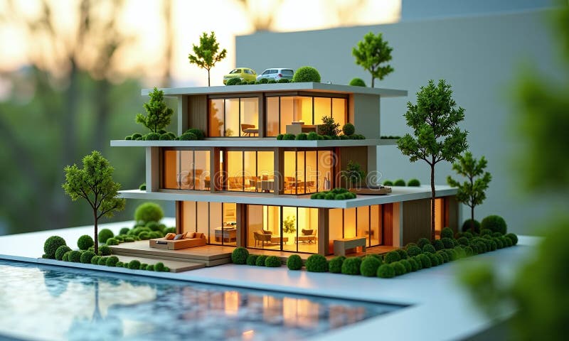 Architectural Model Modern Eco Friendly House Multi Level Stock ...