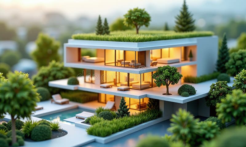 Architectural Model Modern Eco Friendly House Multi Level Stock ...