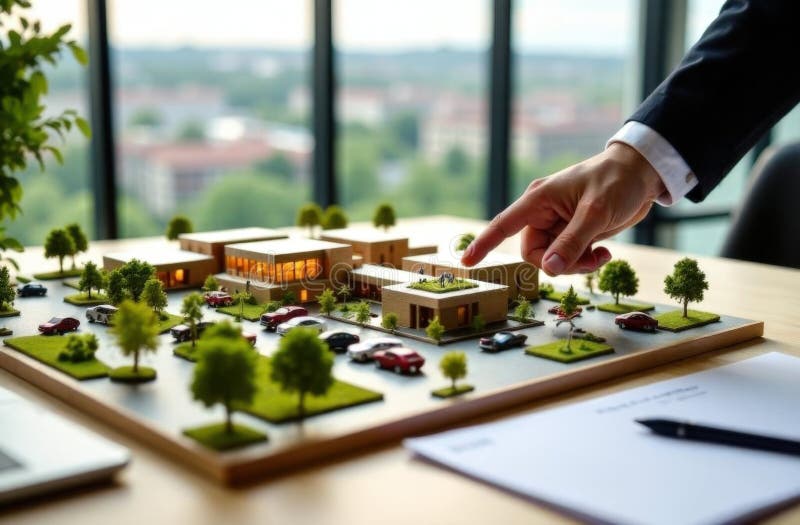 Architectural Model of Modern Eco-friendly Office Complex with Green ...