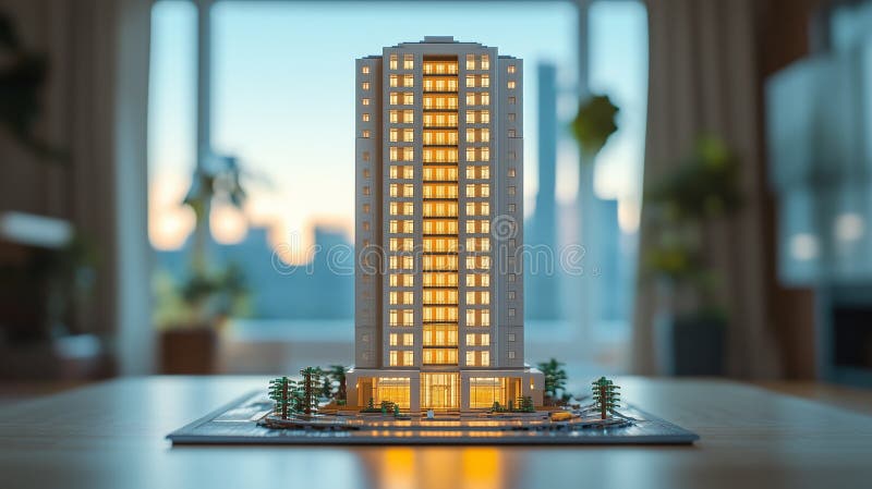 Architectural Model of a Modern High-rise Building Illuminated in a ...