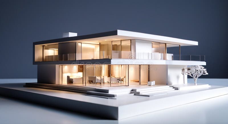 Architectural Model of Modern House on Display Stock Illustration ...