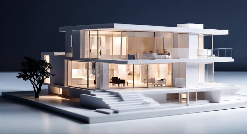 Architectural Model of Modern House on Display. Stock Illustration ...