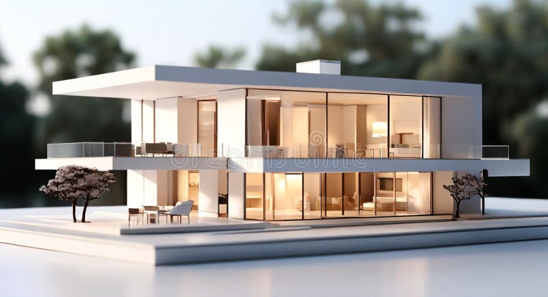 Architectural Model of Modern House on Display. Stock Illustration ...