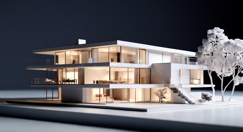 Architectural Model of Modern House on Display. Stock Illustration ...