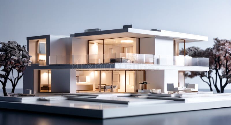 Architectural Model of Modern House on Display. Stock Illustration ...
