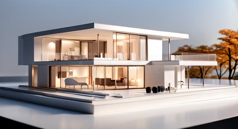 Architectural Model of Modern House on Display. Stock Photo - Image of ...