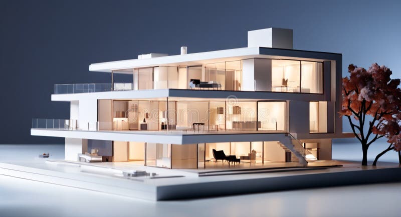 Architectural Model of Modern House on Display. Stock Image - Image of ...