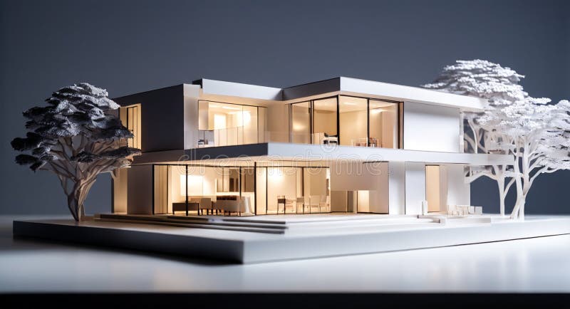 Architectural Model of Modern House on Display. Stock Image - Image of ...