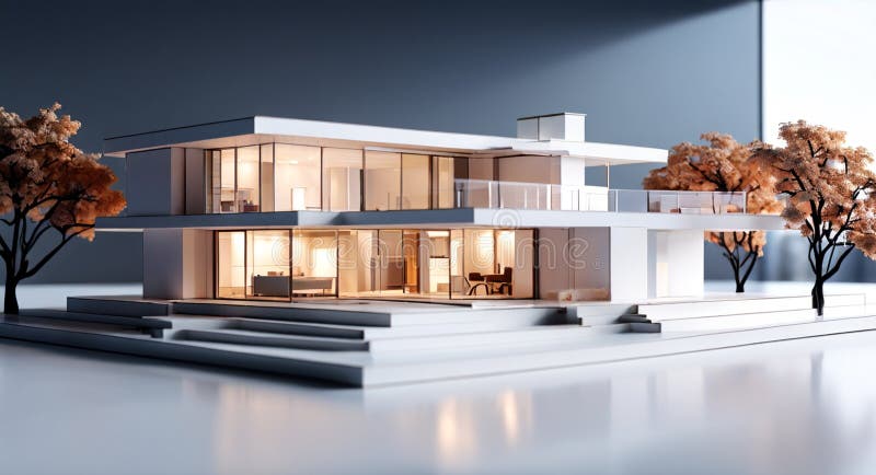 Architectural Model of Modern House on Display. Stock Illustration ...