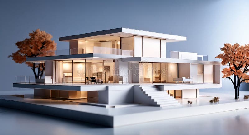 Architectural Model of Modern House on Display. Stock Illustration ...