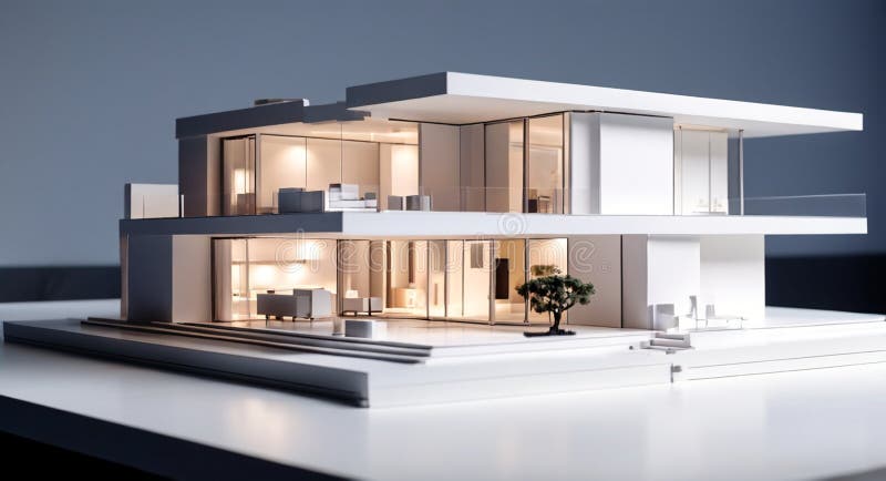 Architectural Model of Modern House on Display. Stock Illustration ...