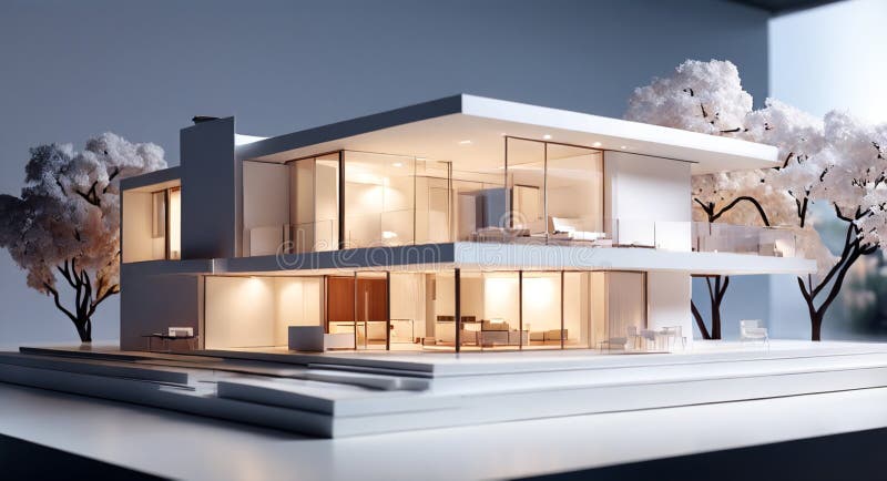 Architectural Model of Modern House on Display. Stock Photo - Image of ...