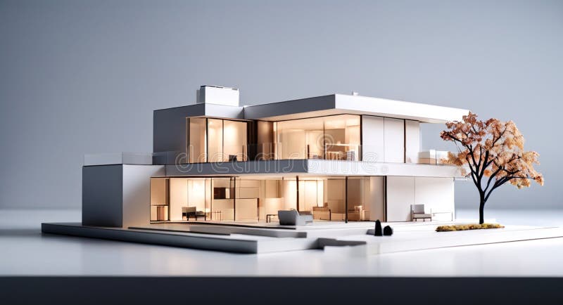 Architectural Model of Modern House on Display. Stock Image - Image of ...